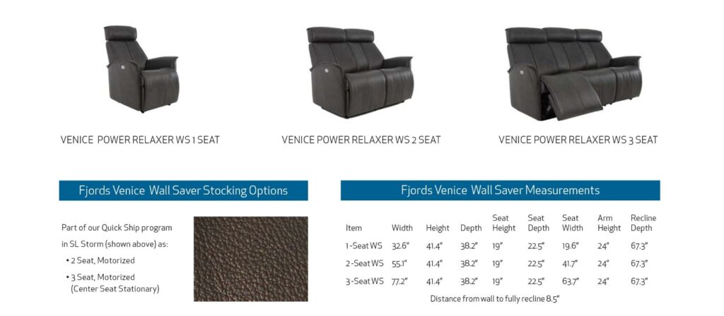 Fjords Venice Power Relaxer Wall Saver 3-Seat Sofa | Modern Furniture ...